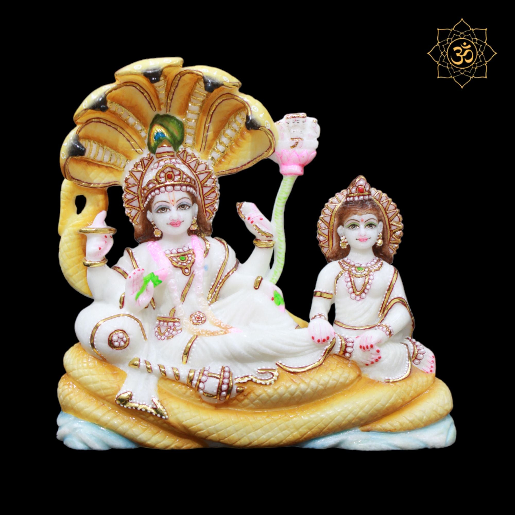 Marble Vishnu Laxmi Murti on Sheshnaag in 12inches for Homes and Templ ...