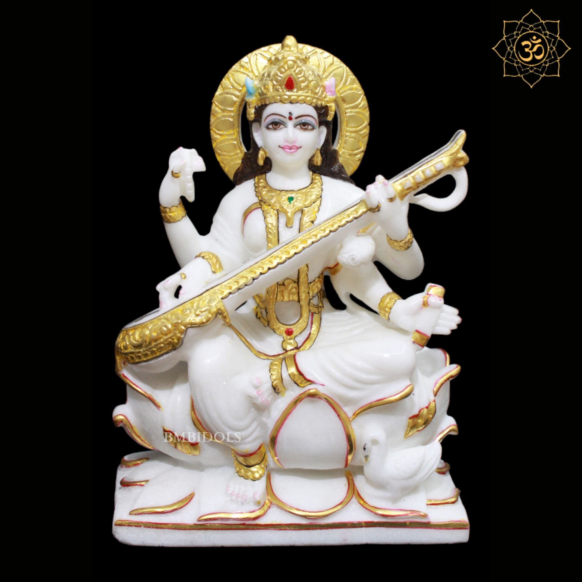 White Marble Saraswati Maa Murti in 12inches for Homes and Temples ...