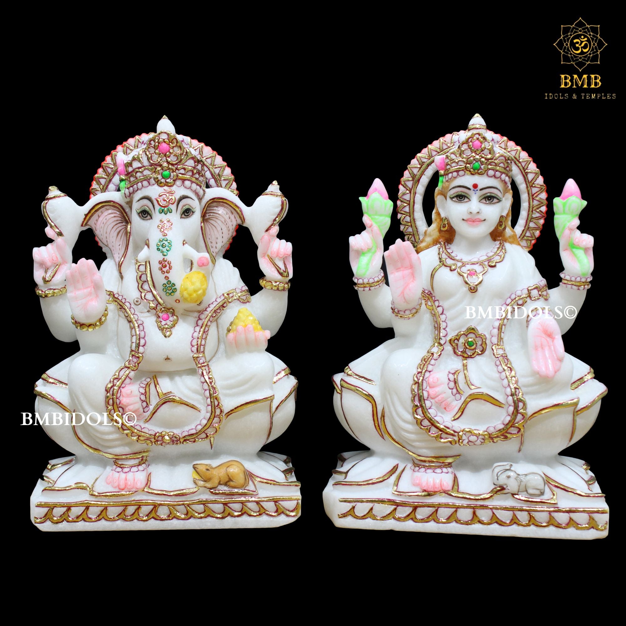 Marble Ganesh Lakshmi Statue made in Makrana Marble in 1feet – BMBIDOLS