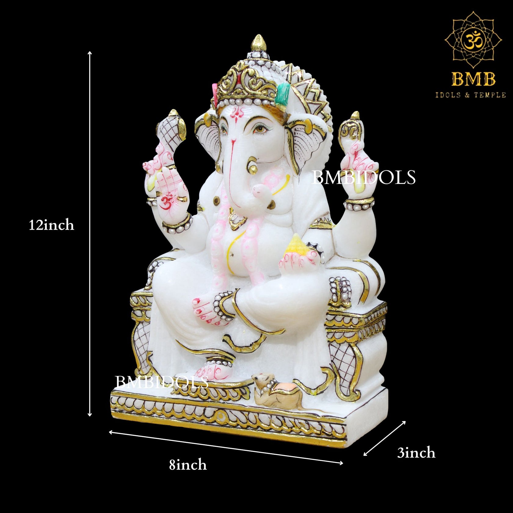 White Marble Ganesh Statue with Left Trunk in 12inches – BMBIDOLS