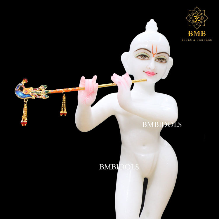 White Marble Iskcon Radha Krishna Murti on Lotus in 14inches – BMBIDOLS