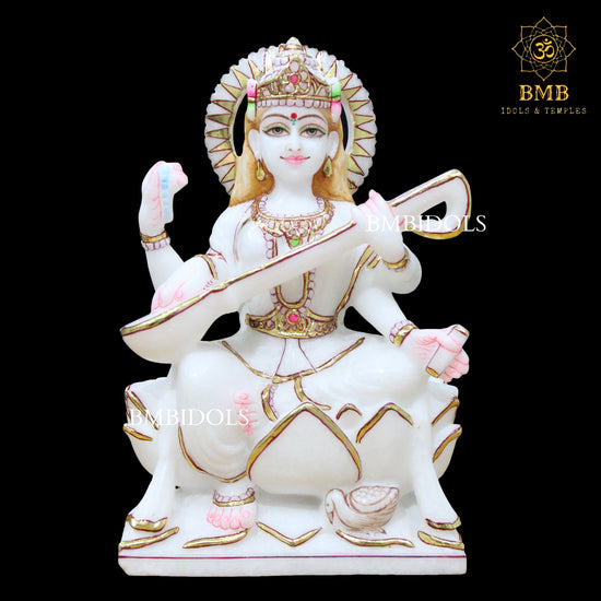 Marble Saraswati Mata Murti for Homes and Temples in 12inches – BMBIDOLS