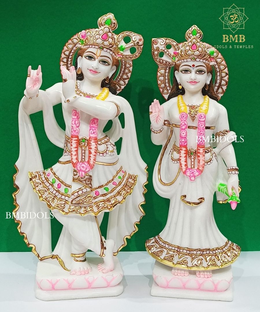 Double Feather Marble Radha Krishna Statue made in Makrana Marble in 1 ...